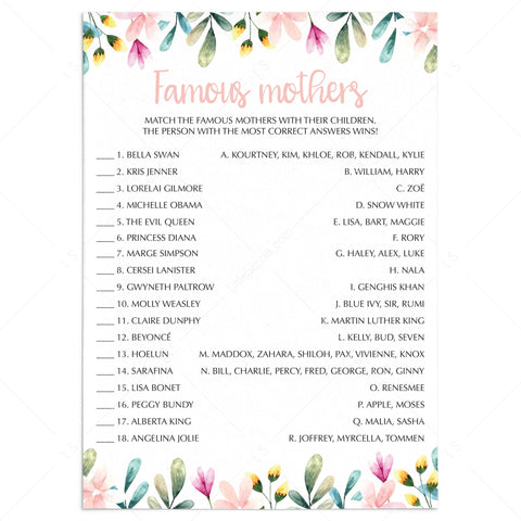 Celebrity Moms Match Up Game | Download Printable & Virtual Files ...