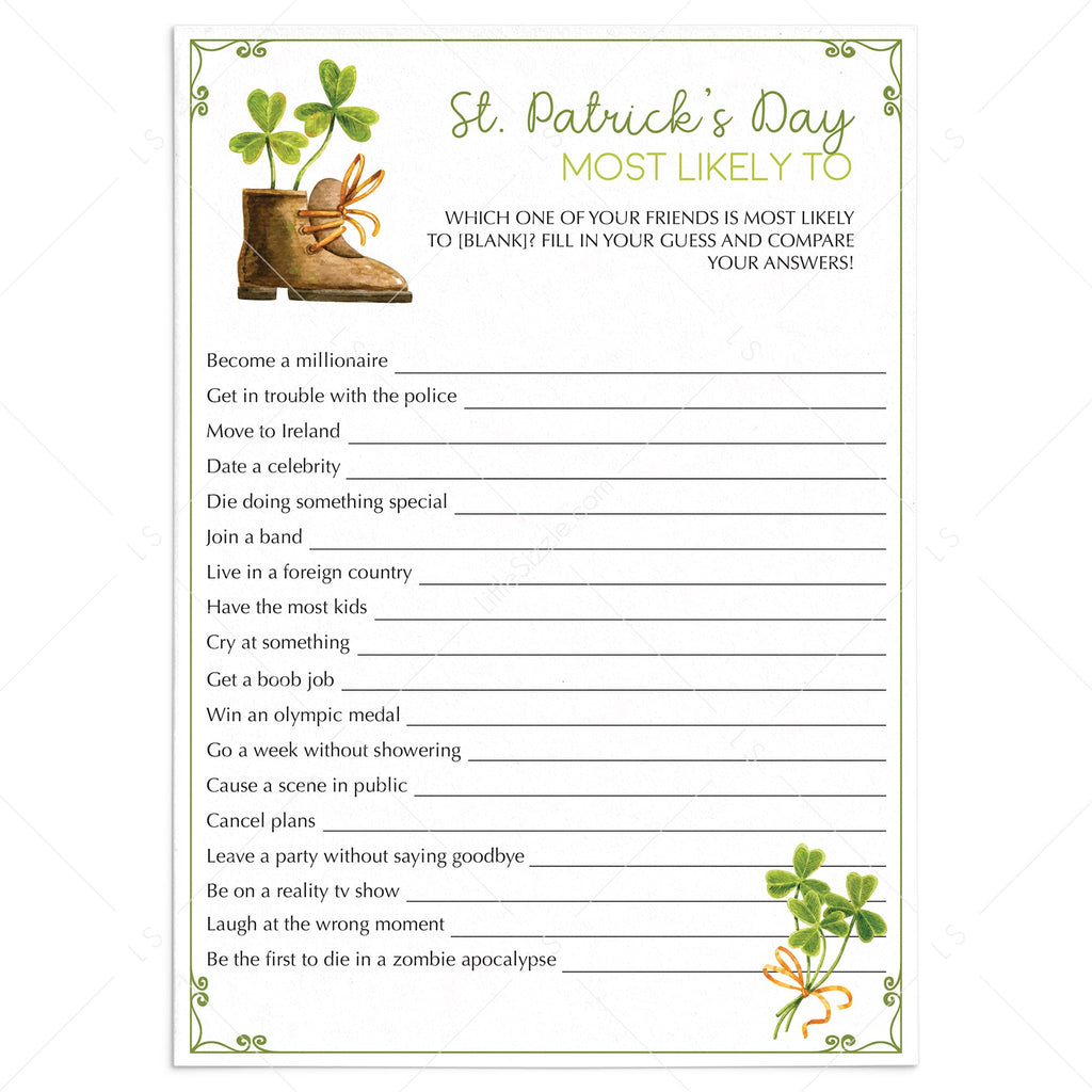 (Zoom) St. Patrick's Game for Friends | Instant Download | Most Likely ...