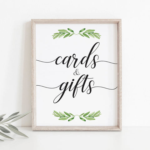 Greenery cards and gifts sign printable | Greenery party decorations ...