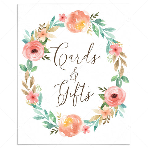 Printable Gift Table sign with Watercolor Flowers | Instant download ...