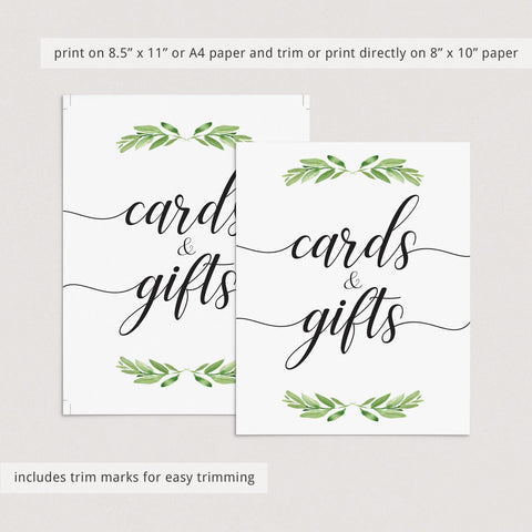 Greenery cards and gifts sign printable | Greenery party decorations ...