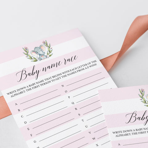 Pink Elephant baby shower Baby Names Game printable | Instant download ...