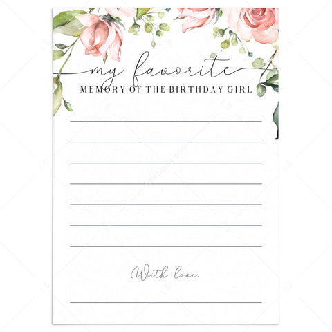 Floral Birthday Cards | My Favorite Memory Of The Birthday Girl ...