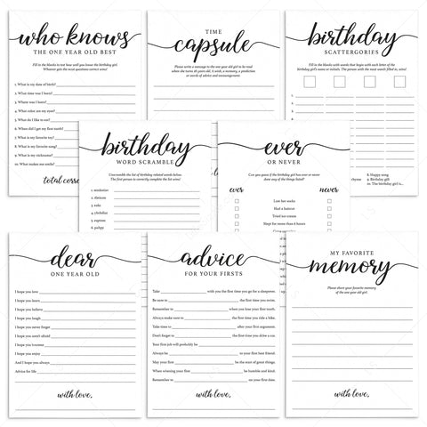 Girl First Birthday Games Bundle Printable | 1st Party Games ...