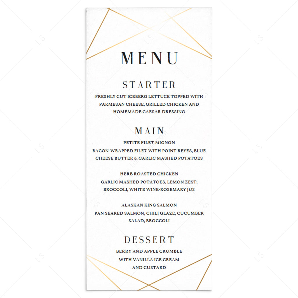 Modern Menu Card Template Faux Gold | Instant download – LittleSizzle