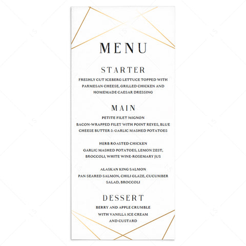 Modern Menu Card Template Faux Gold | Instant download – LittleSizzle