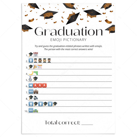 Graduation Emoji Pictionary With Answers Printable | Instant Download ...