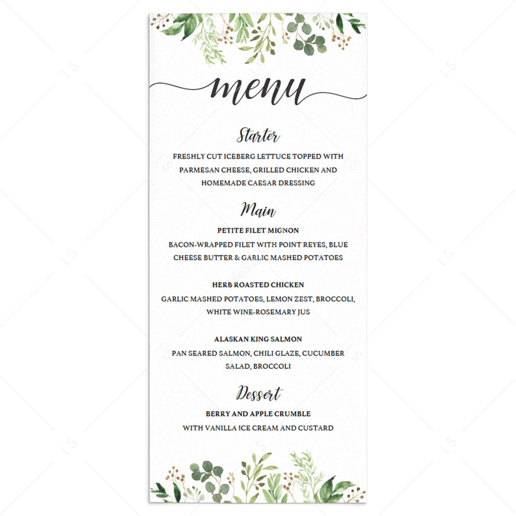 Green Leaves Menu Card editable PDF template | Instant download ...
