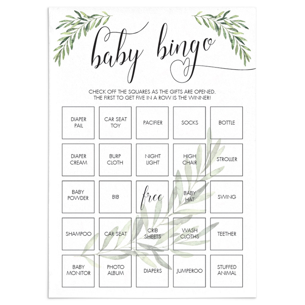 Complete Baby Bingo Game Set with Green Foliage | Instant download ...