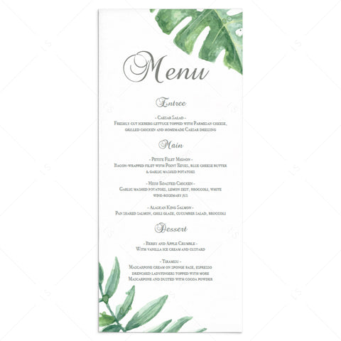 Tropical Menu Card | Editable PDF Template | Instant download ...
