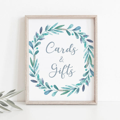 Printable Cards & Gifts sign with Watercolor Wreath | Instant download ...