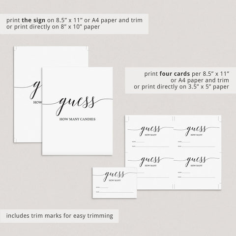 Elegant Guess How Many Sign and Cards Template | Instant download ...