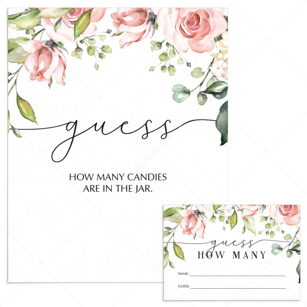 Guess How Many Game Template with Blush Flowers | Instant download ...