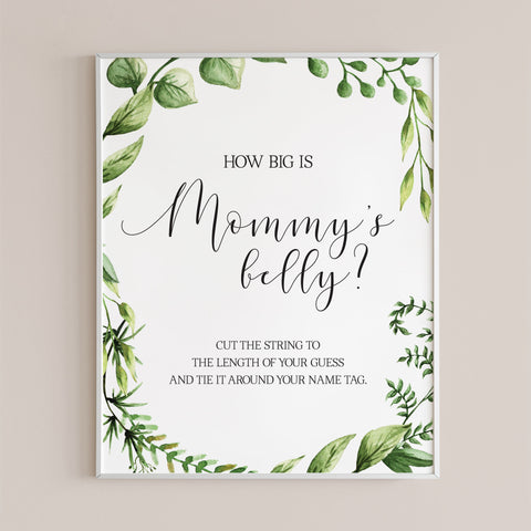 How Big Is Mommy's Belly game printable with Green Leaves | Sign and ...