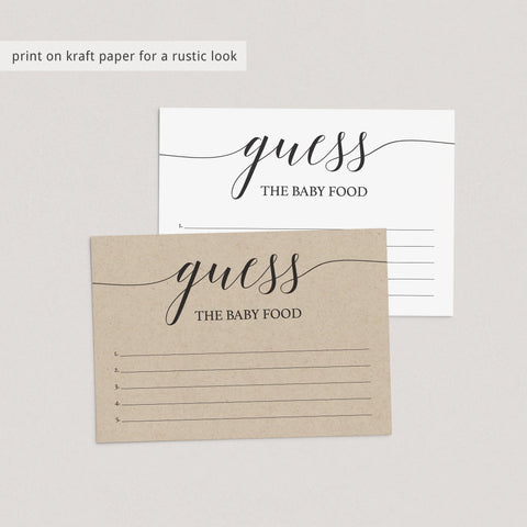 Baby Food simple baby shower game with table sign and cards printable ...