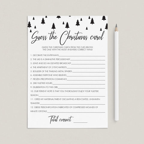 Black and White Christmas Carol Game Printable | Instant Download ...