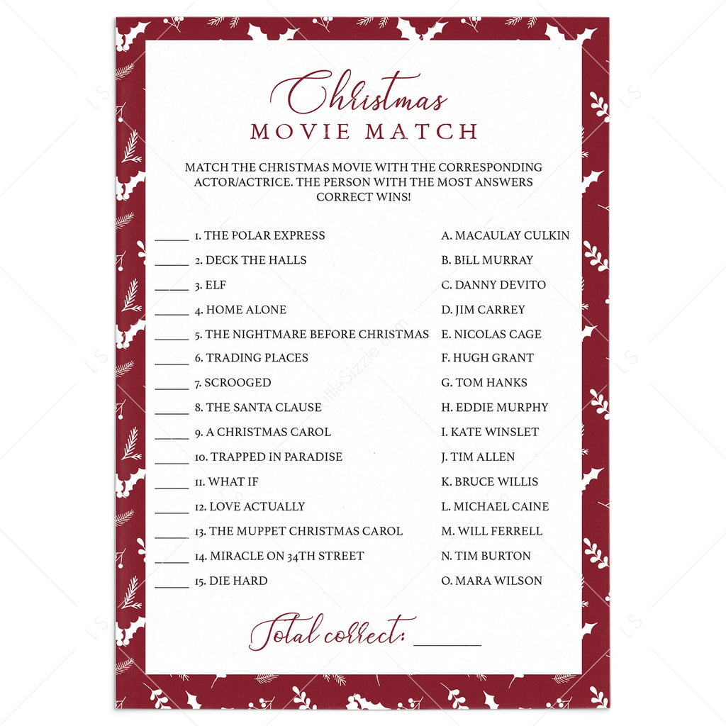 Funny Christmas Movie Game | Instant Download | Family Games – LittleSizzle