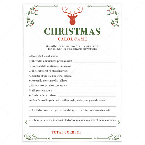 Guess The Christmas Carol Game with Answers Printable | Download ...