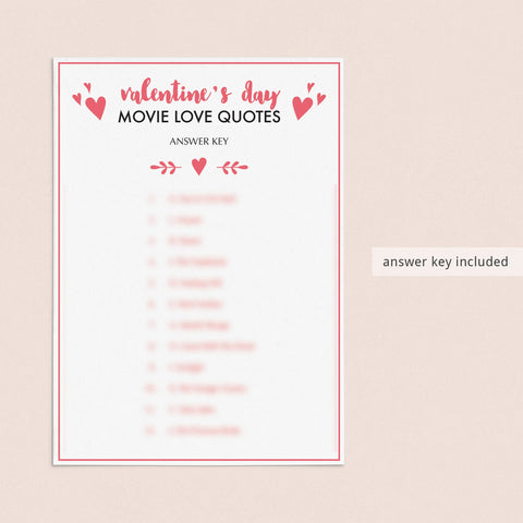 Valentine's Day Romantic Movie Quotes Game Instant Download | Virtual ...