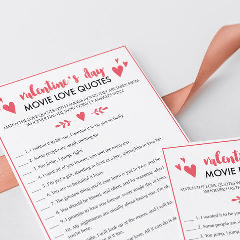 Valentine's Day Romantic Movie Quotes Game Instant Download | Virtual ...