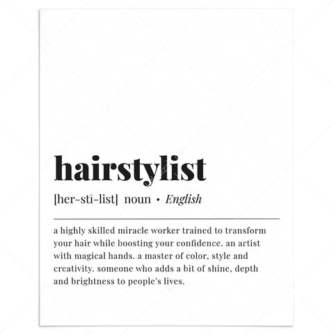 Hairstylist Definition Print | Gift for Hairstylist | Hair Salon Decor ...