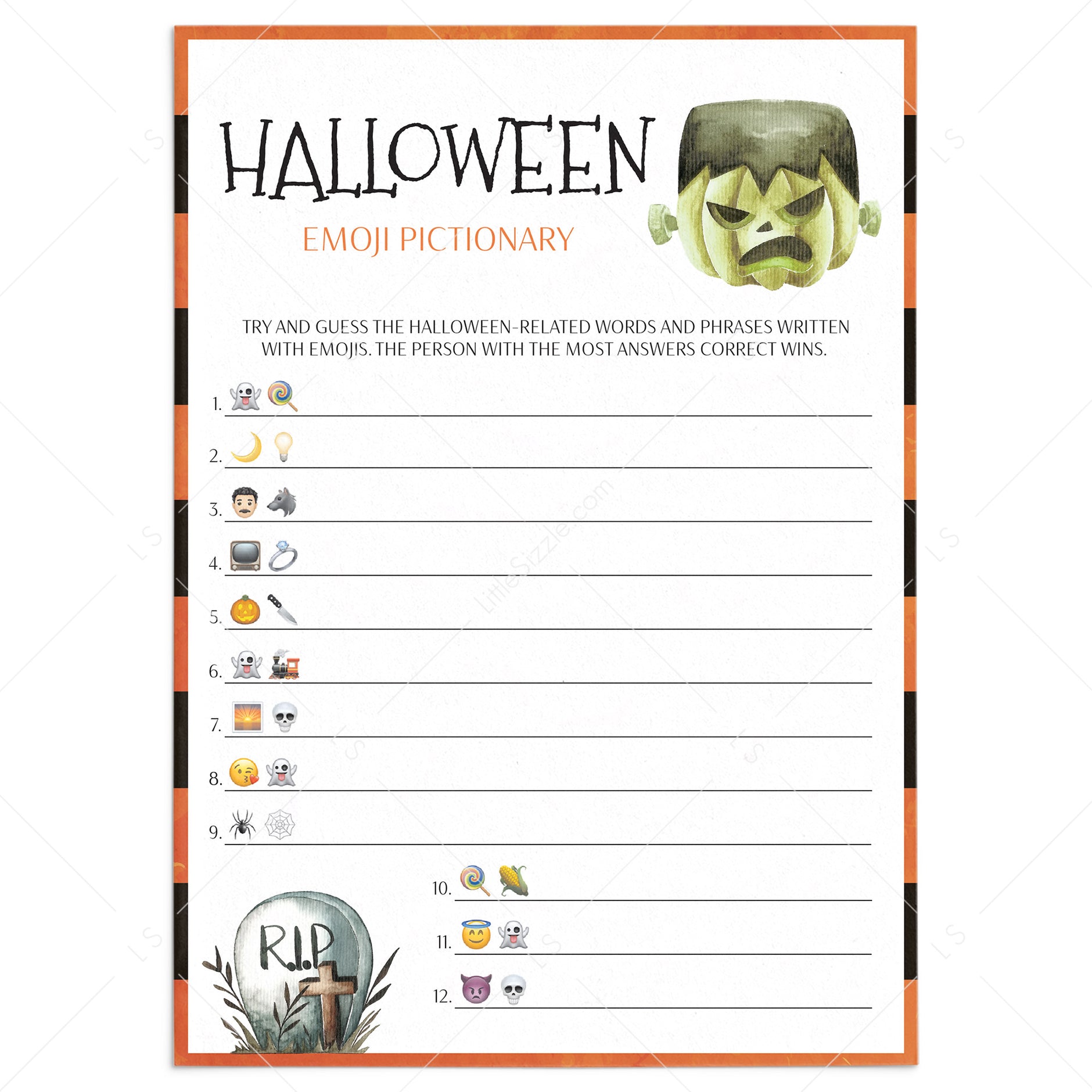 Halloween Emoji Pictionary with Answer Key Printables – LittleSizzle