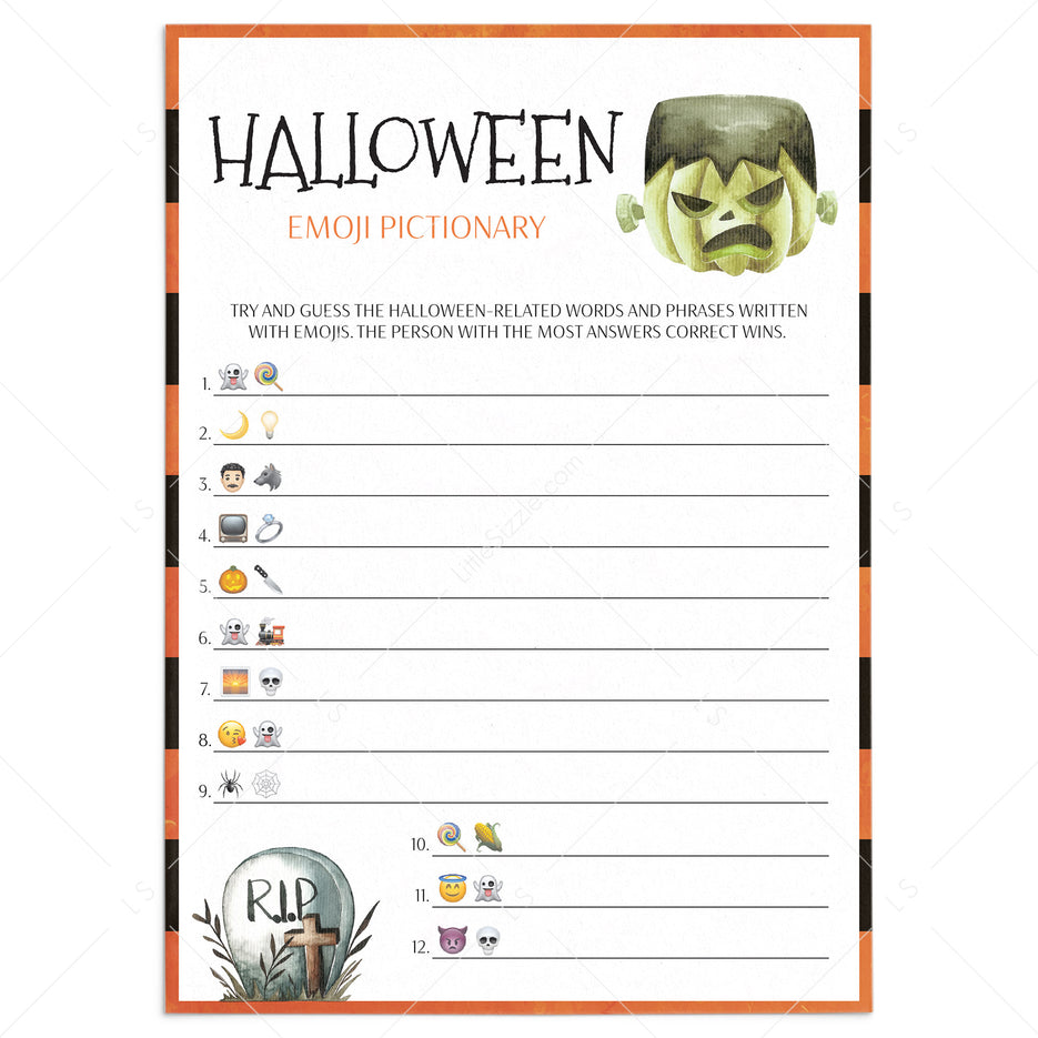 Halloween Emoji Pictionary with Answer Key Printables – LittleSizzle