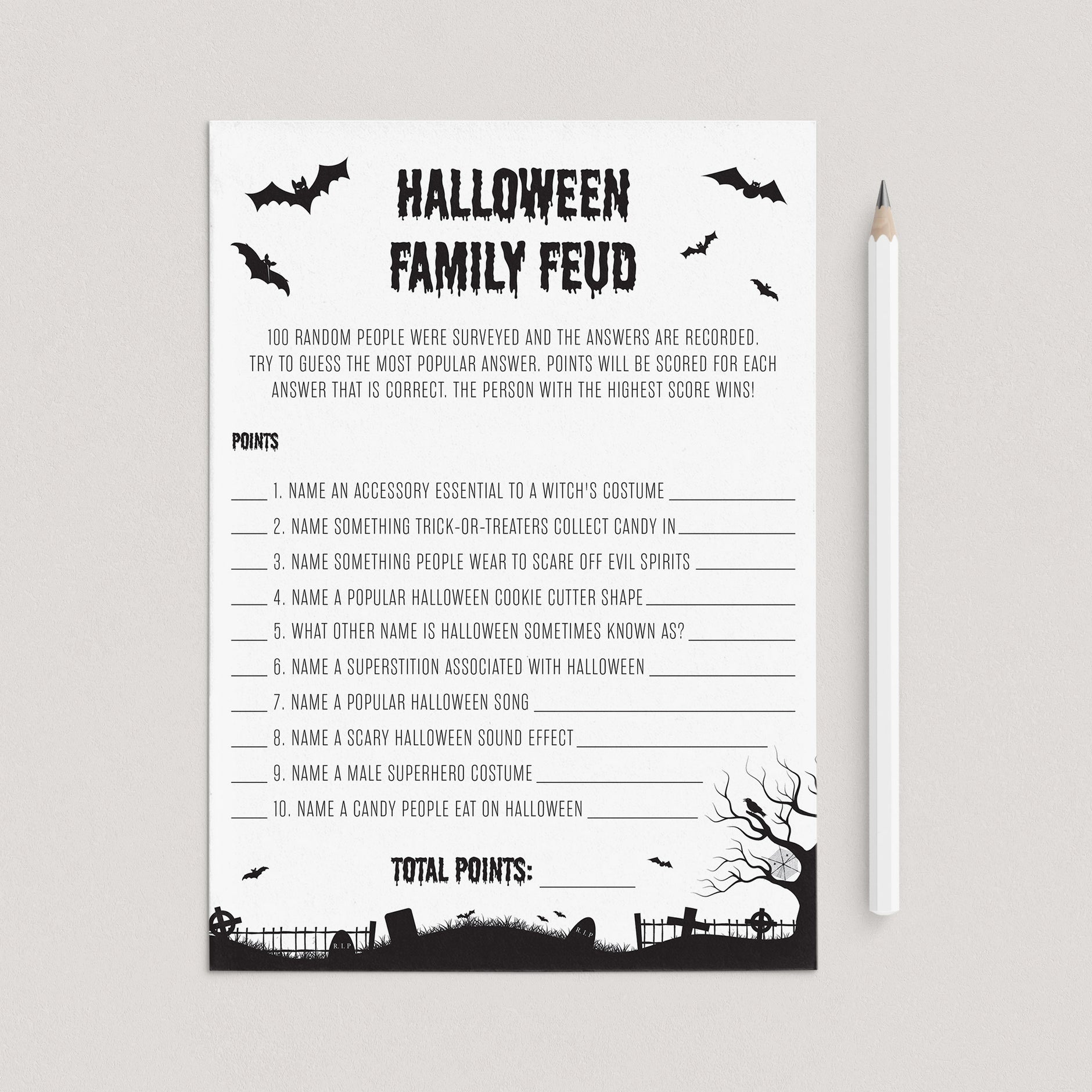 Halloween Family Feud Questions and Answers Printable – LittleSizzle