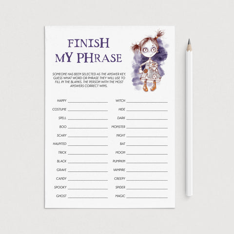 Creepy Halloween Game Printable | Finish My Phrase – LittleSizzle