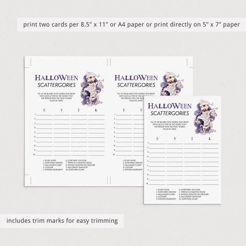 Mummy Halloween Party Game Scattergories Printable – LittleSizzle