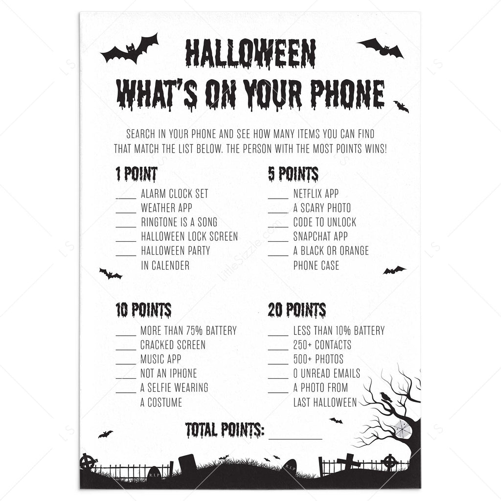 Black and White Halloween Party Game for Adults | What's On Your Phone ...