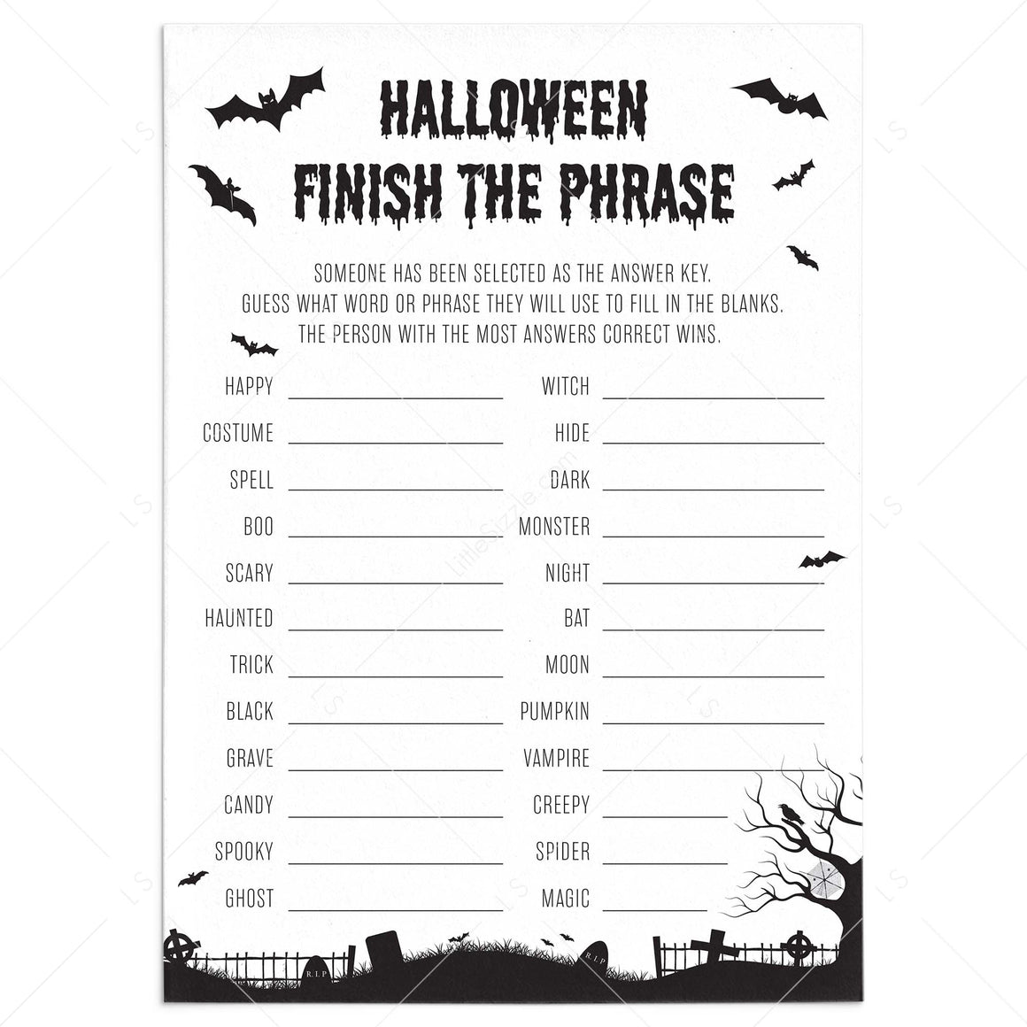 Finish The Phrase Halloween Games Printable – LittleSizzle