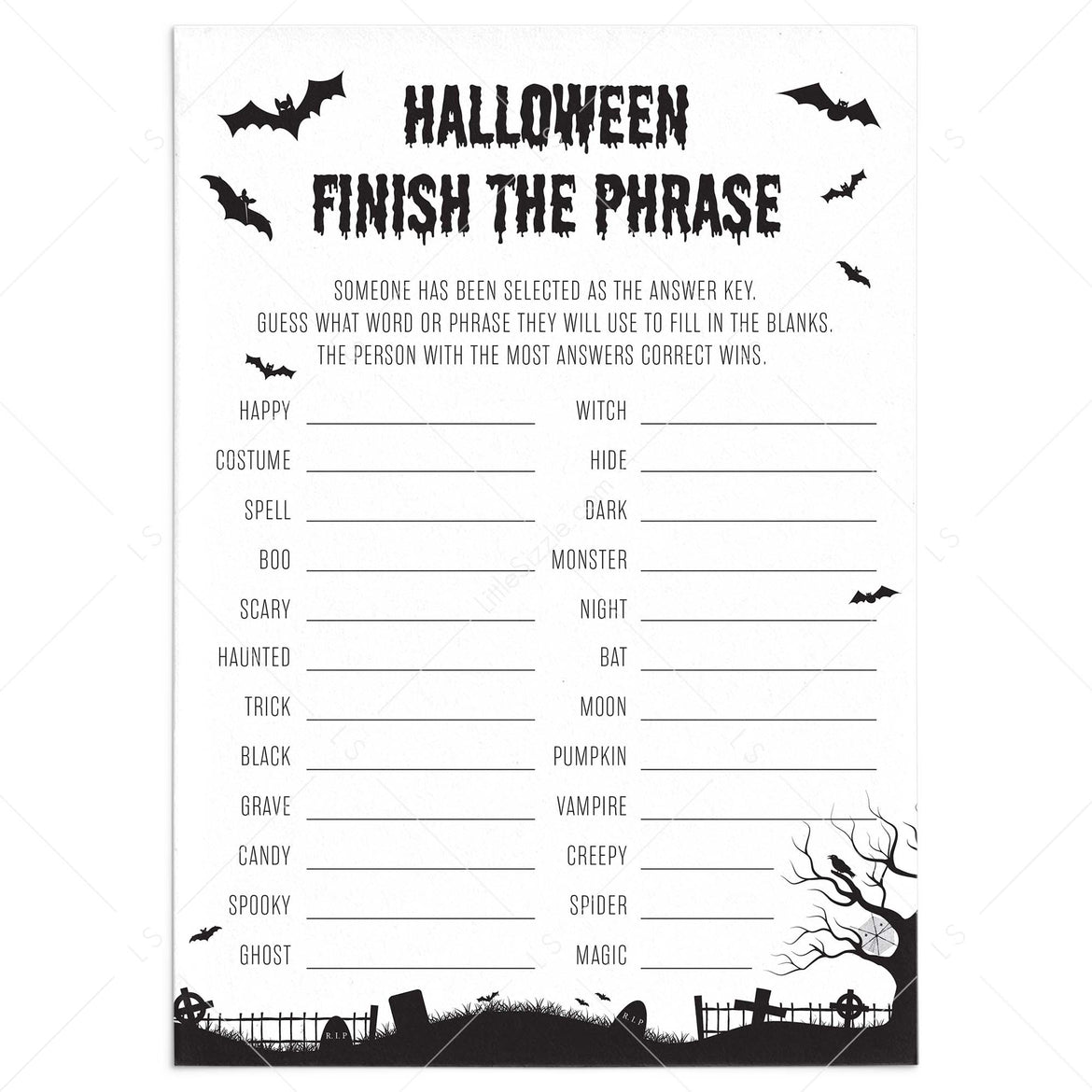 Finish The Phrase Halloween Games Printable – LittleSizzle