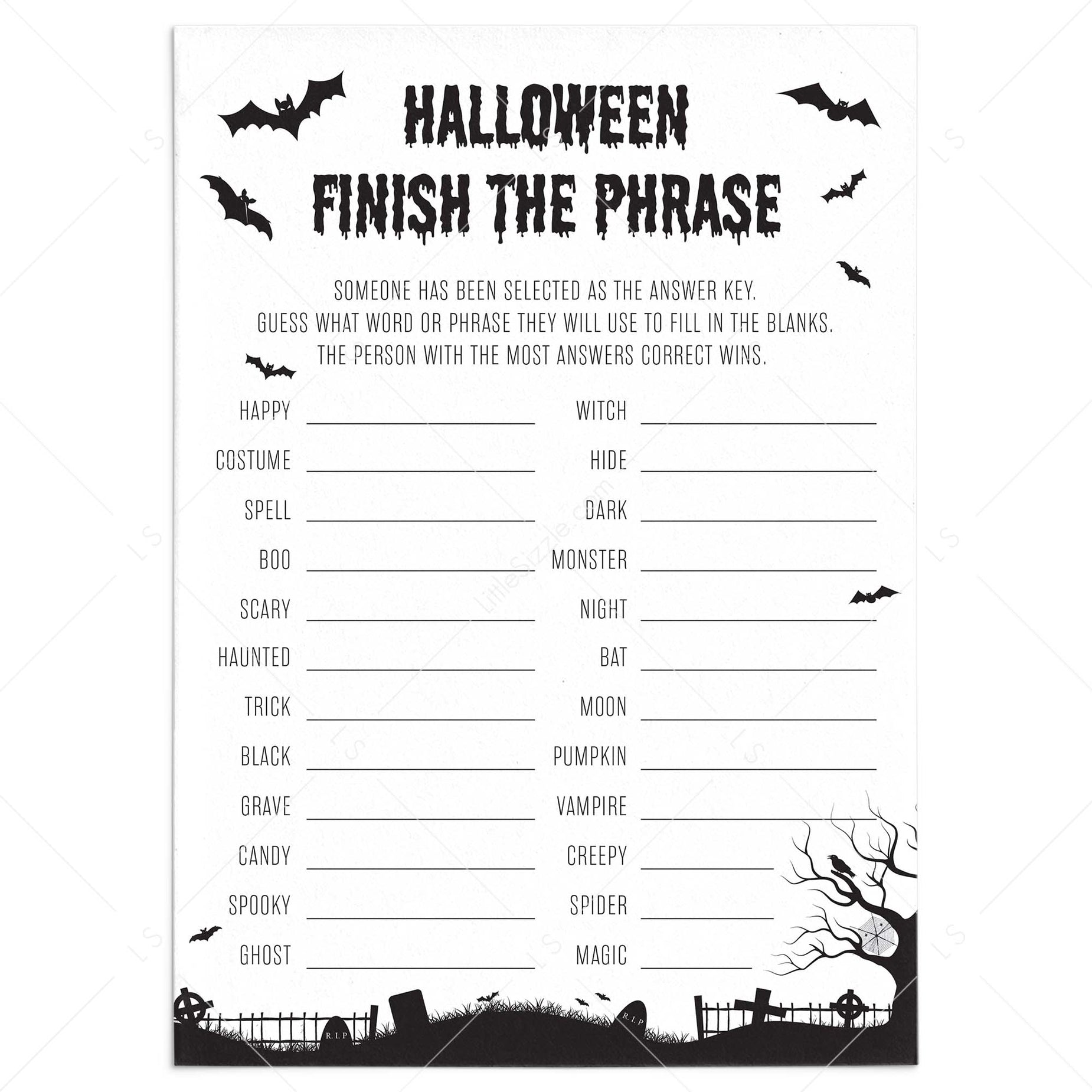Finish The Phrase Halloween Games Printable – LittleSizzle