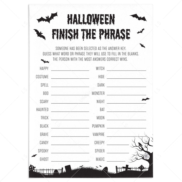 Finish The Phrase Halloween Games Printable – LittleSizzle