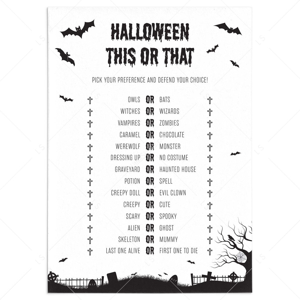 Fun Halloween Party Game | This or That Printable | Black and White ...