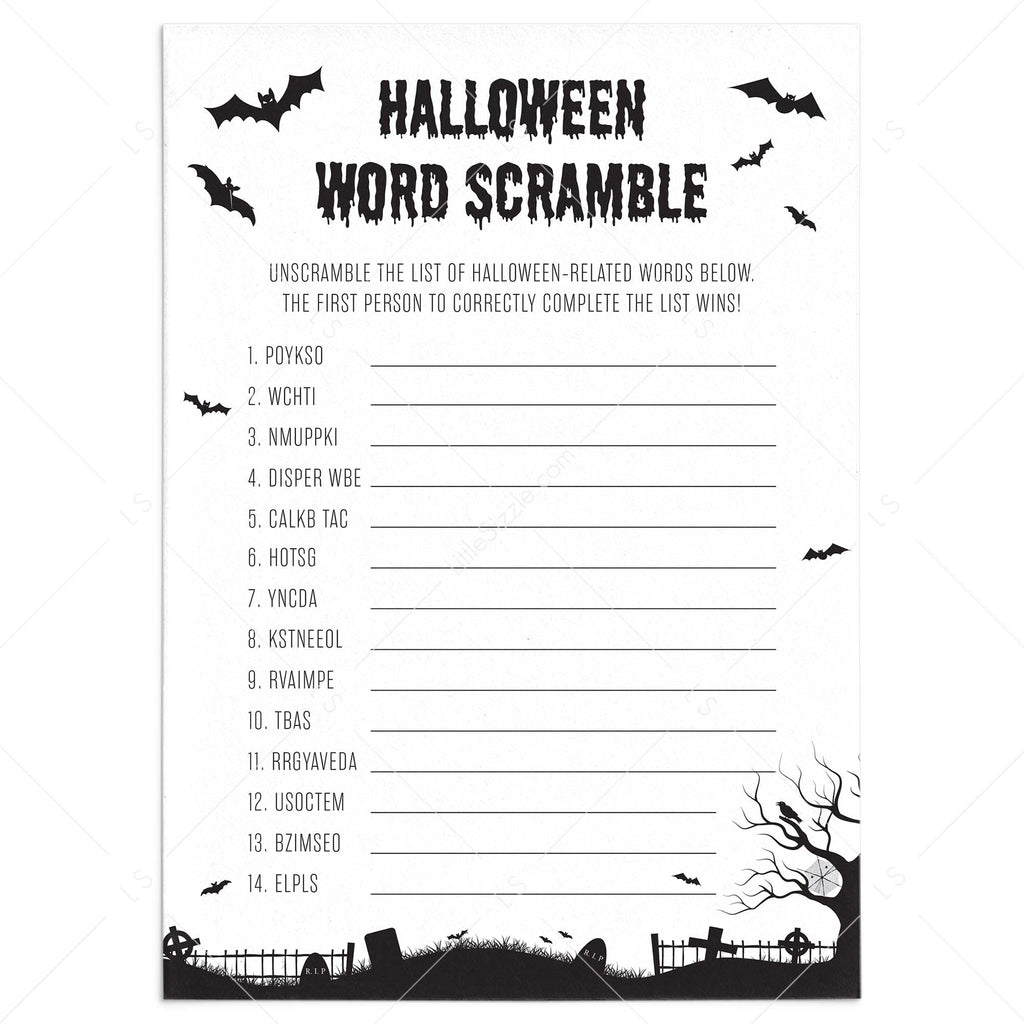 Halloween Word Scramble with Answers Printable | Instant Download ...