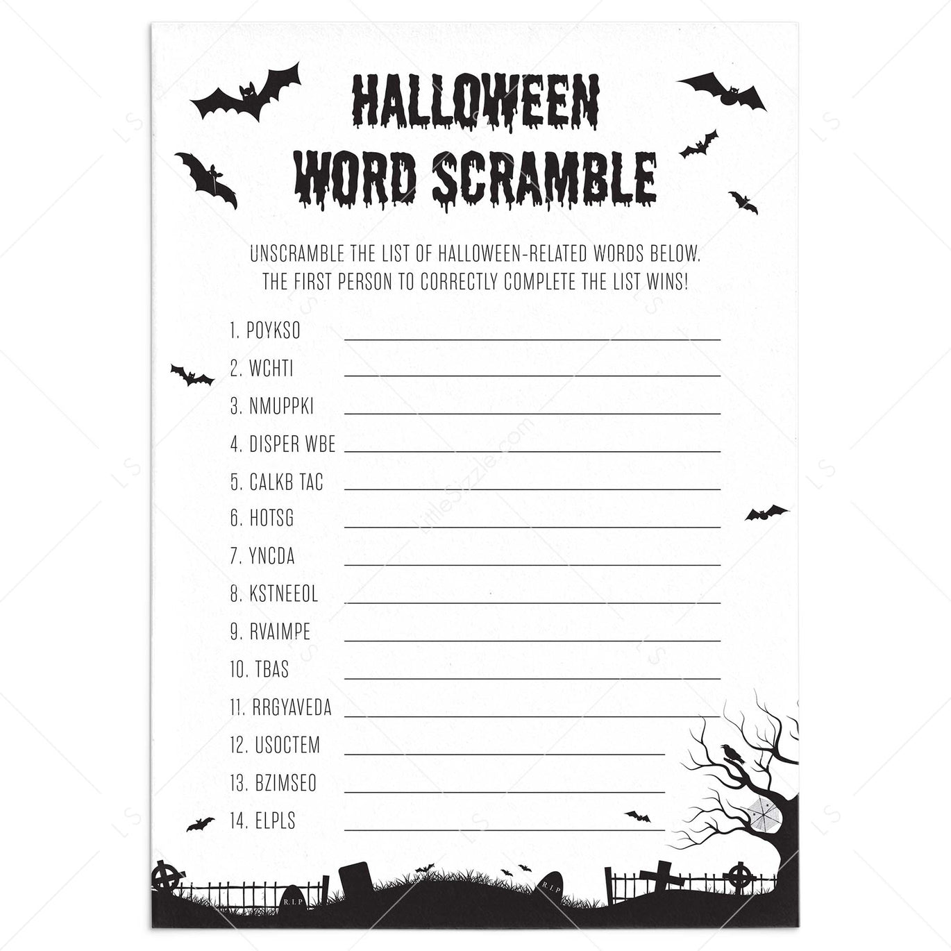 Halloween Word Scramble with Answer Key Printables – LittleSizzle