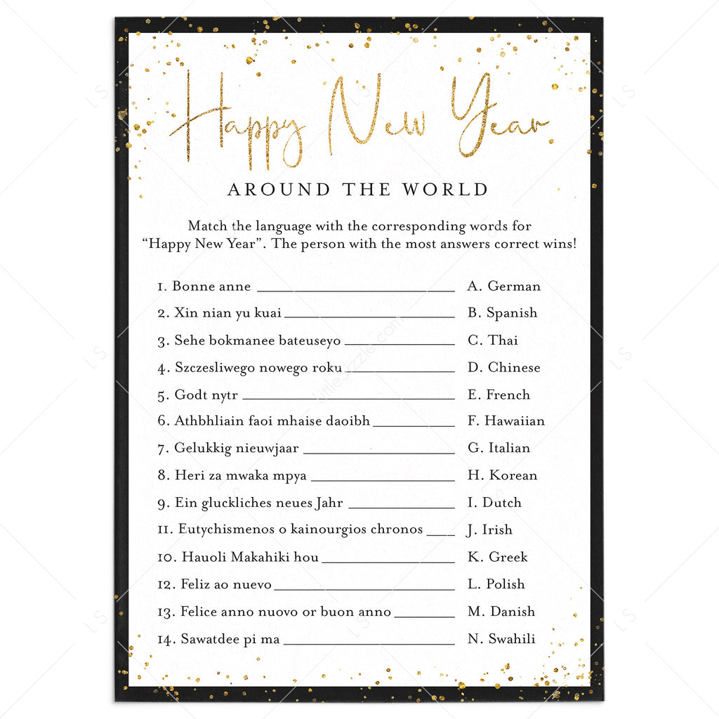 Happy New Year Around The World Game with Answers Printable – LittleSizzle