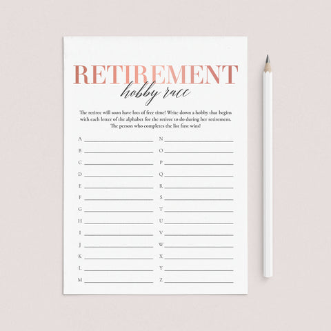 Retirement Hobby Race Game for Her Printable | Mom's Retirement Games ...
