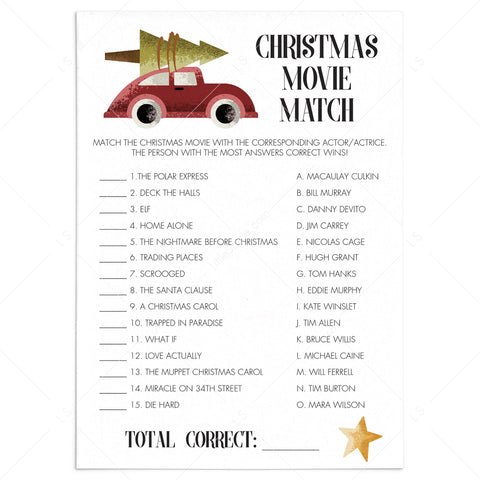 Family Christmas Party Game Movie Match Printable | Fun Games ...