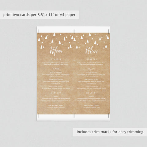 Rustic Holiday Menu Template Instant Download | Kraft Christmas Cards ...