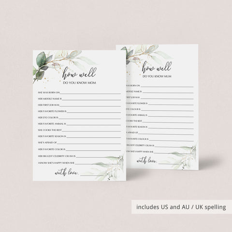 Who Knows Mom Best Mother's Day Game Printable | How Well Do You Know ...