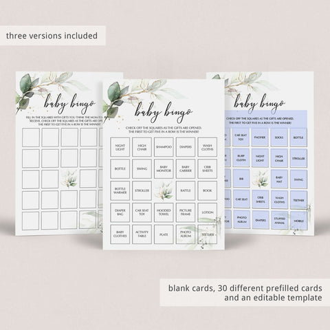 Baby Shower Bingo Cards Printable | Greenery and Gold Theme – LittleSizzle