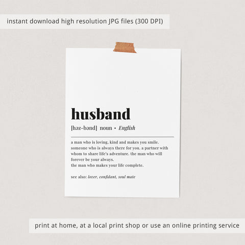 Husband Definition Print | Gift for Husband | Instant Download ...