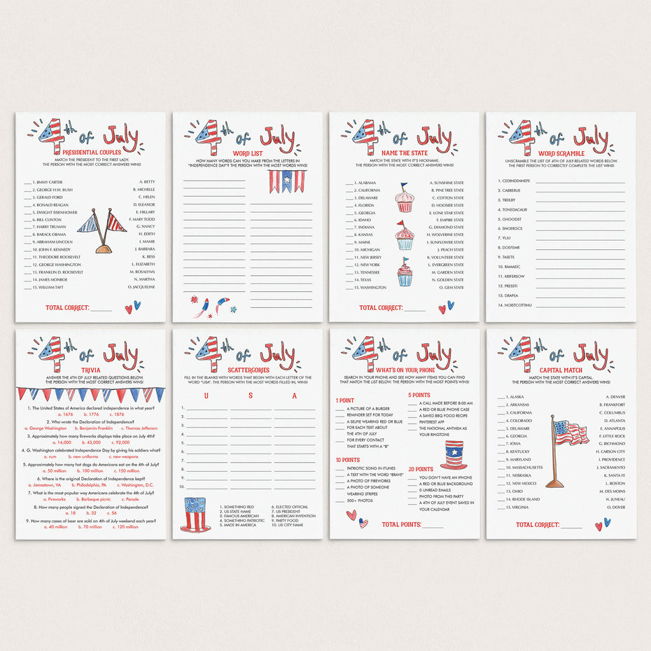 4th of July Games | Printable & Virtual Independence Day Games ...