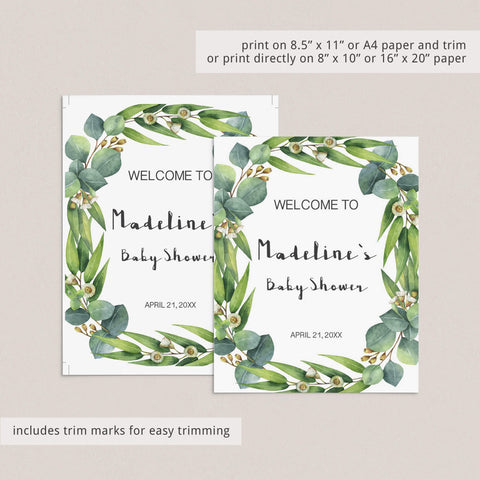 Editable greenery Welcome Sign template | Instant download | Green ...