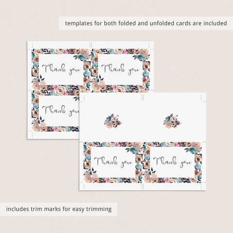 Printable boho themed Thank You Card | Instant download floral shower ...