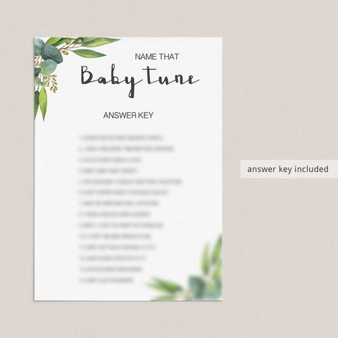 Greenery Guess The Baby Song printable game card | Instant download ...