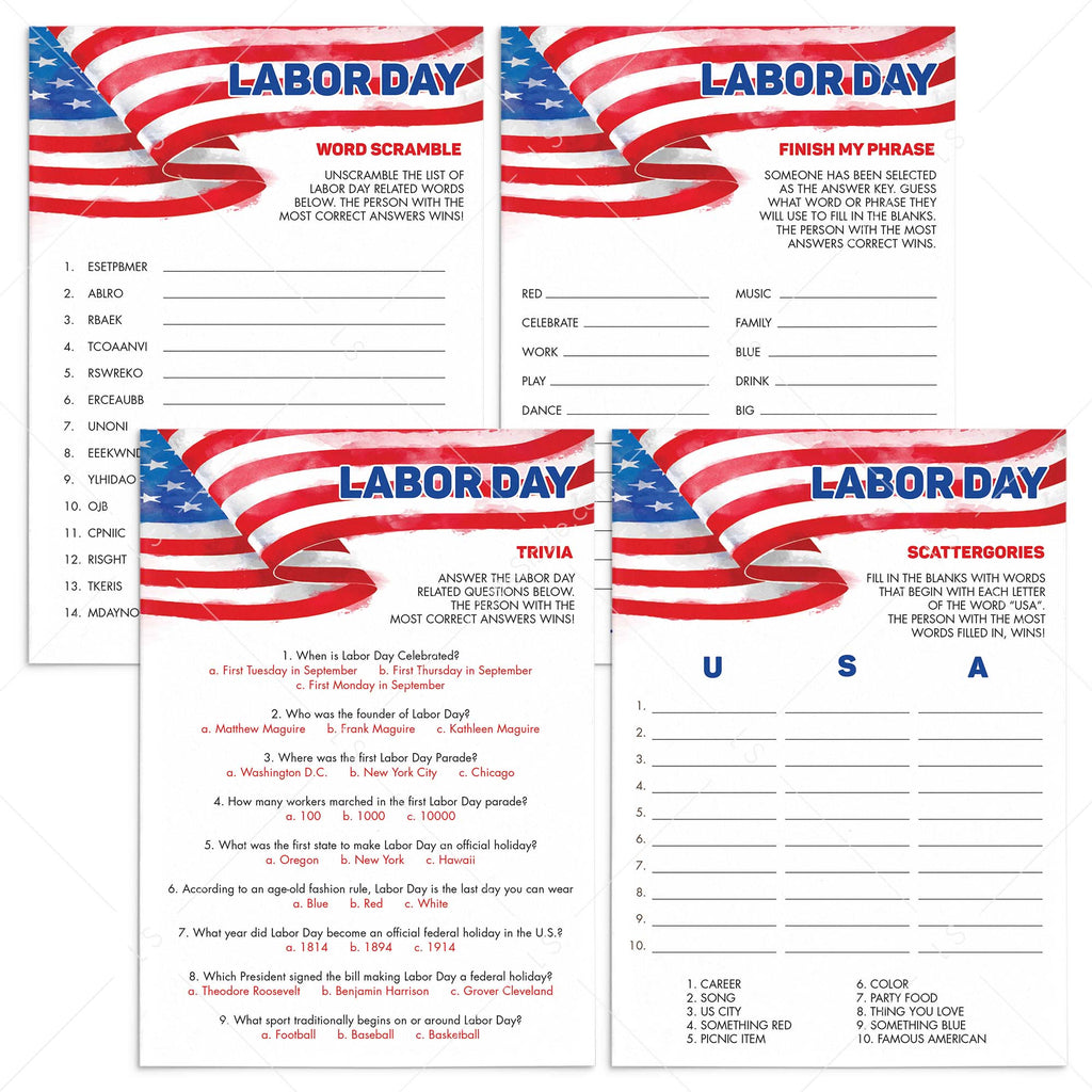 Labor Day Games and Activities for Family Printable | Instant Download ...
